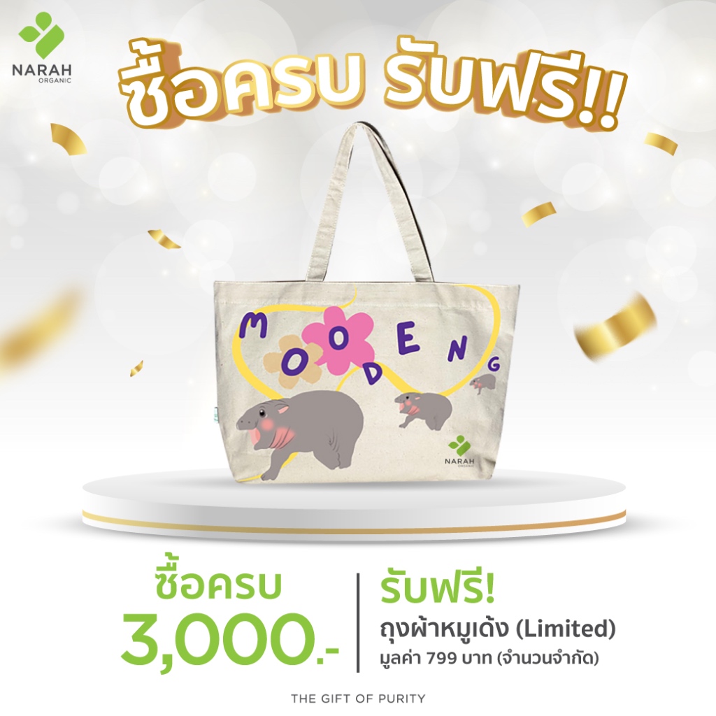 NARAH กระเป๋าผ้าสกรีนลายฮิปโปหมูเด้ง MOODENG HIPPO BAG | Shopee Thailand