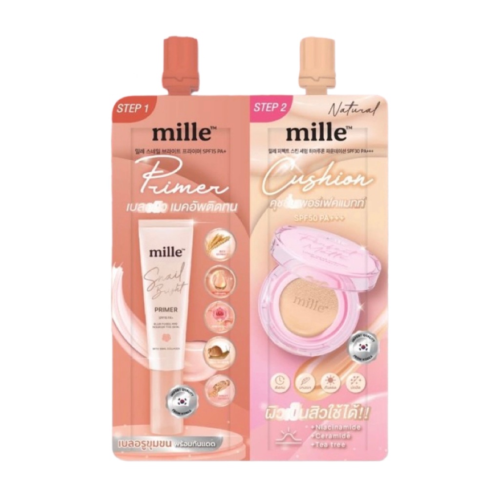 ดูโอ้ ไพรเมอร์ + คุชชั่น แมทท์ Mille 2in1 Bright Primer& Perfect Matte ...