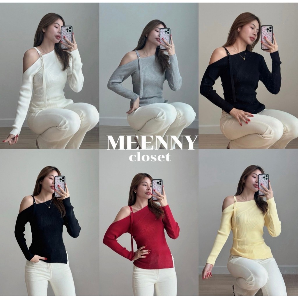 Meenny Closet | SQ70 เสื้อสีพื้นเเต่งปาดไหล่เก๋มาก | Shopee Thailand