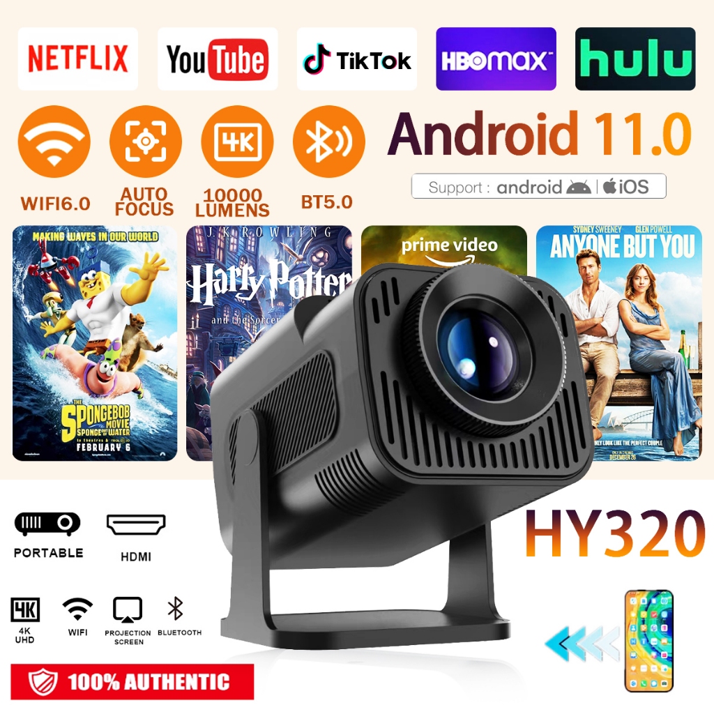 โปรเจคเตอร์ HY320 4K Native 1080P Android 11 390ANSI Dual WiFi และ ...