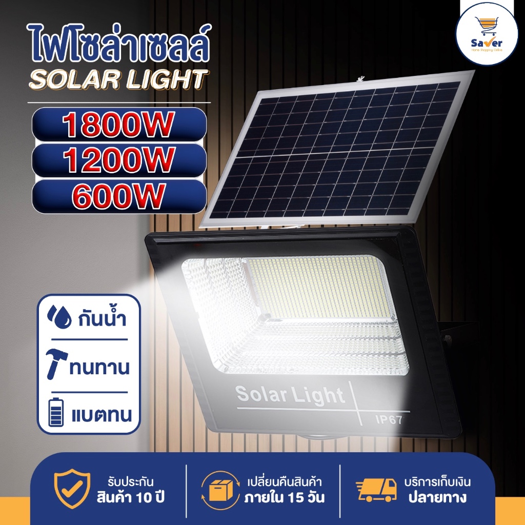 ไฟโซล่าเซลล์ ไฟสปอตไลท์ โคมไฟ 1800W 1200W 600W 50W แผงโซล่า ประหยัดไฟ ...