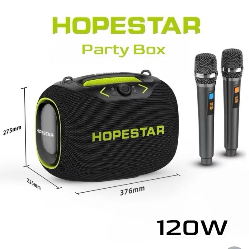 HOPSTAR PARTYBOX ลำโพงบลูทูธ 120 วัตต์ พร้อมไมค์ลอย 2 อัน ปรับเบสได้ 3 ...