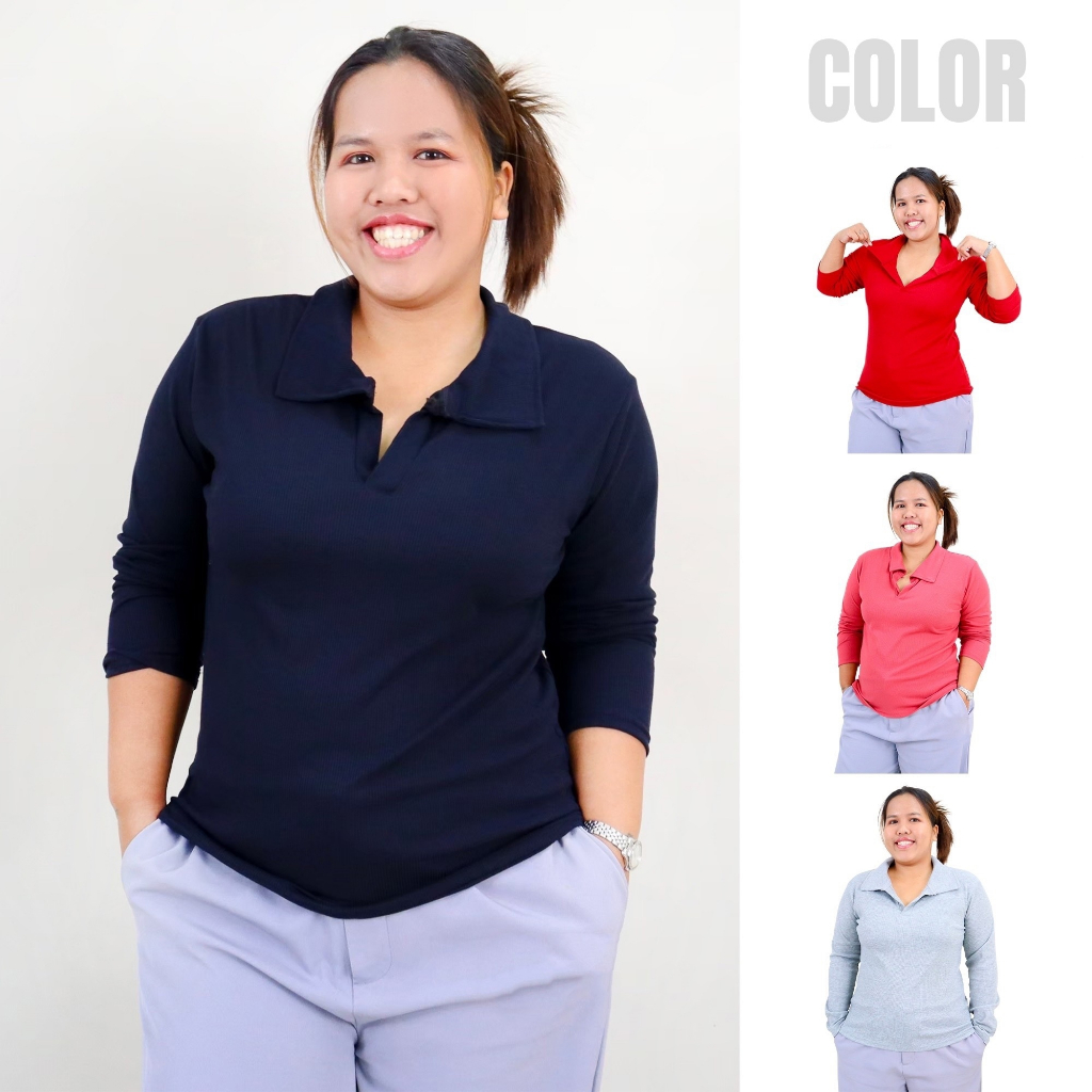 t514# เสื้อยืด ไซส์ใหญ่ คอปก แขนยาว เนื้อผ้าร่อง ยืดได้เยอะ ใส่ได้ทั้ง ...