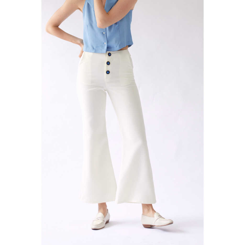 RALLY Western Slacks (Off-white) - กางเกงเอวสูงดีเทลกระดุมสีครีม ...