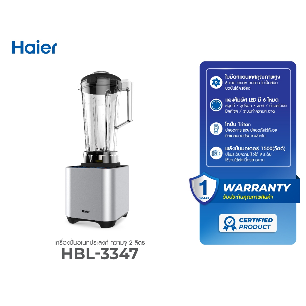 Haier Blender เครื่องปั่นอเนกประสงค์ 1500 วัตต์ ขนาด 2 ลิตร รุ่น HBL ...