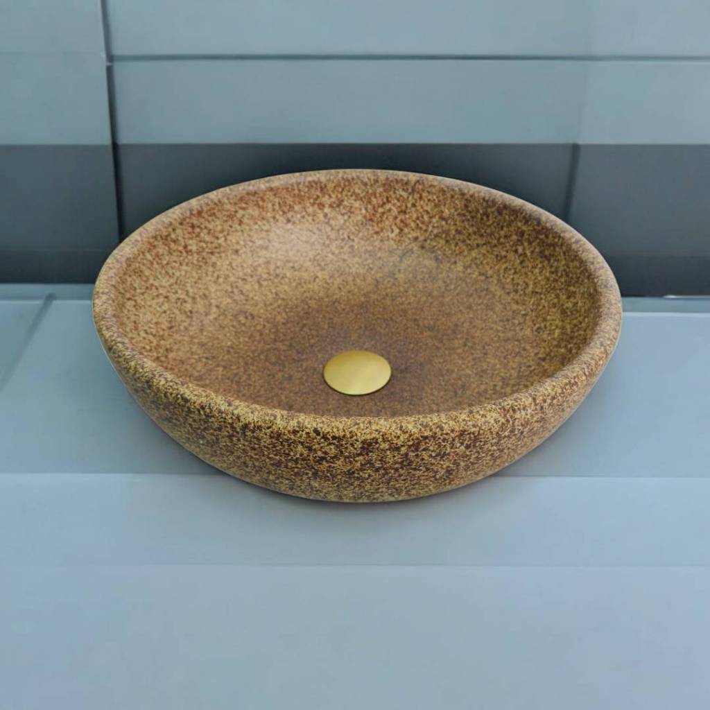 อ่างล้างหน้าเซรามิกทรงกลมลายย้อนยุค สีน้ำตาล ID3186 | Shopee Thailand