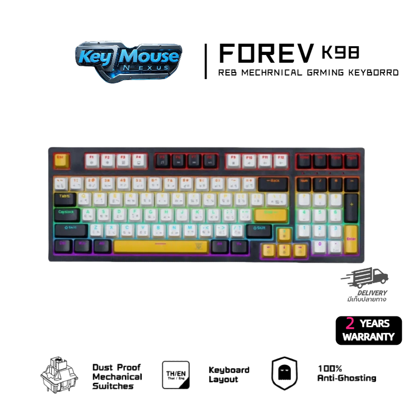 K98 RGB คีย์บอร์ดไทย mechanical keyboard 98 คีย์ Wired สำหรับการเล่นเกม ...