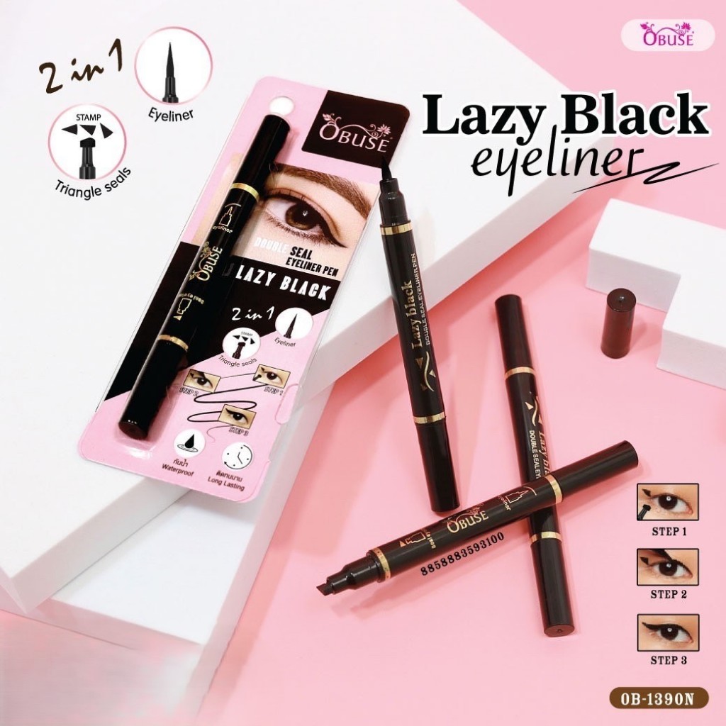 0B-1390N อายไลเนอร์ 2 หัว EYELINER PEN LAZY BLACK 2 in 1 OBUSE กันน้ำ ...