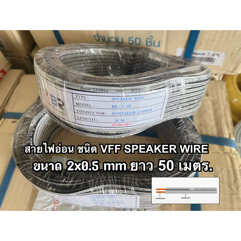 สายไฟอ่อน VFF speaker wire : ขนาด 2x0.5 sq.mm ยาว 50 เมตร สายไฟคู่แบน 💯ราคาประหยัดถูกดีมีคุณภาพ💯 ...