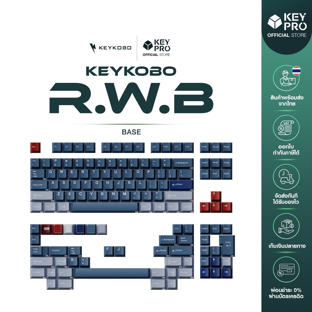 คีย์แคป Keykobo R.W.B Base Cherry Profile สำหรับ Mechanical Keyboard ...