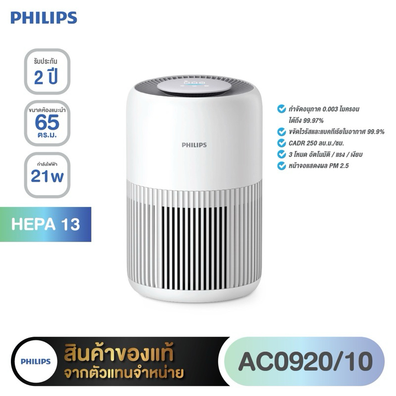 เครื่องฟอกอากาศสำหรับห้องขนาด 65 ตร.ม.Philips Air Purifier รุ่น AC0950 ...