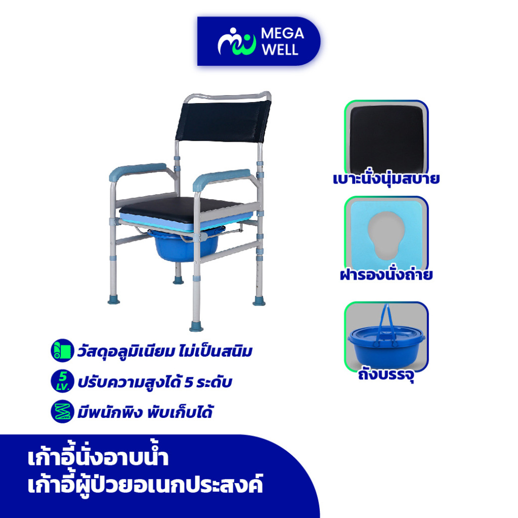 [Megawell] เก้าอี้ อาบน้ำ โถส้วม ชักโครก ส้วมพกพา ที่นั่งฉี่ปรับความสูง ...