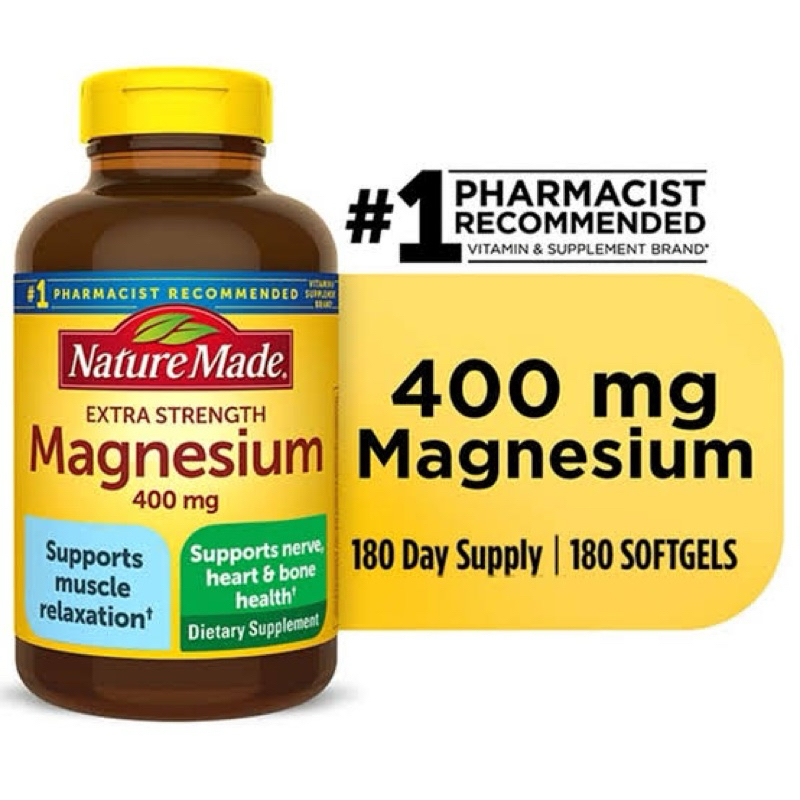 Nature Made Extra Strength Magnesium 400 mg, 180 Softgels แมคนีเซี่ยม ...