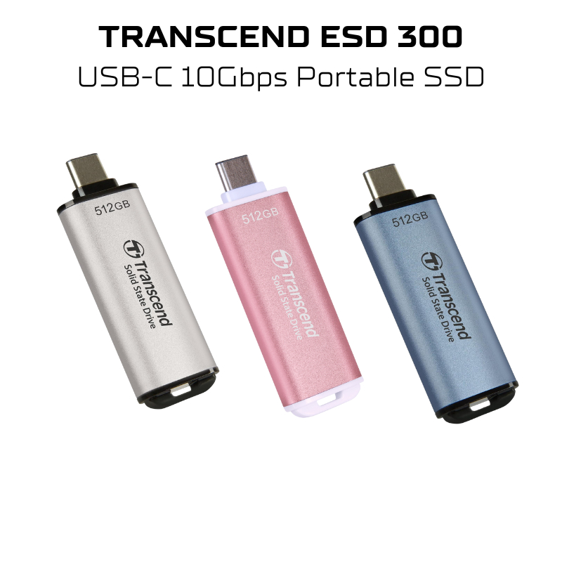 Transcend ESD300 512GB USB-C 10Gbps Upto 1050MB/s Aluminum Portable SSD ...