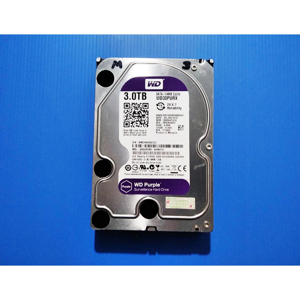 HDD CCTV WD PURPLE 3TB (5400RPM, 256MB, SATA-3,WD43PURZ) สินค้ารับ ...