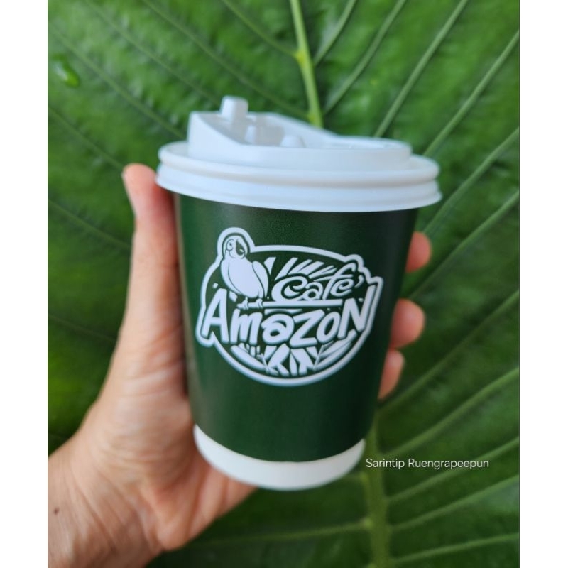 Cafe' Amazon Bio Cup แก้วกระดาษพร้อมฝายกดื่มเปิด-ปิดใส่เครื่องดื่มร้อน ...