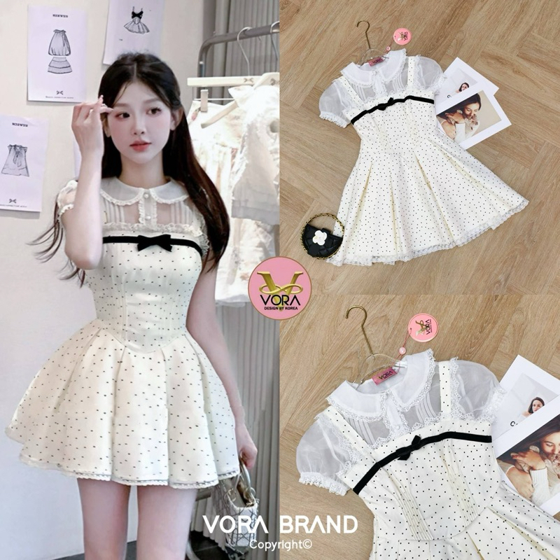 M2 งานป้าย Vora Set ชุดเซ็ทเสื้อ+เดรสสั้นลายจุด สำหรับผู้หญิง เสื้อผ้าแฟชั่นผู้หญิง ไซส์ Xs-L ...