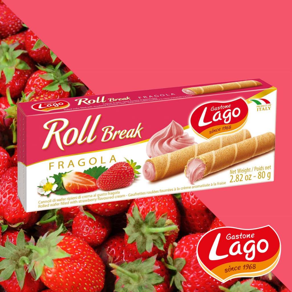 Lago Roll Break Stawberry Wafer 80g ลาโก้ เวเฟอร์แท่งสอดไส้ครีม รสสตอ ...