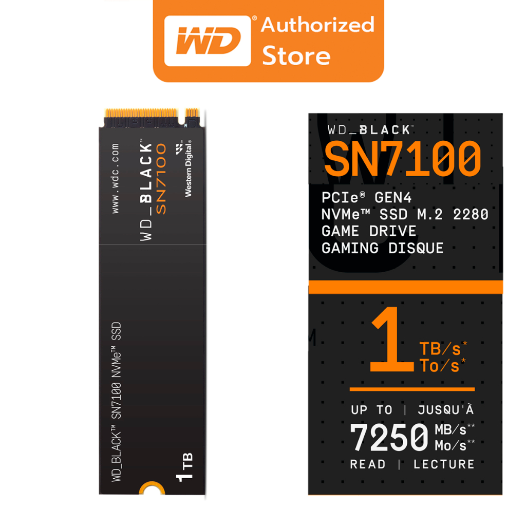 WD Black SN7100 SSD 1TB PCle4x4 NVMe M.2 2280 R: 7,250 MB/s W: 6,900 MB ...