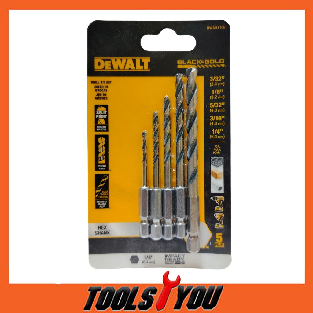 DEWALT ดอกสว่านก้านหกเหลี่ยม 5 ชิ้น รุ่น DWAH1105 | Shopee Thailand