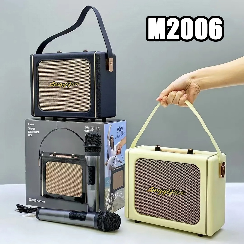 ลำโพงบลูทูธ รุ่นM2006 ฟรีไมค์ลอย2ตัว รองรับAUX TF USB มีสายหิ้วพกพาง่าย ...