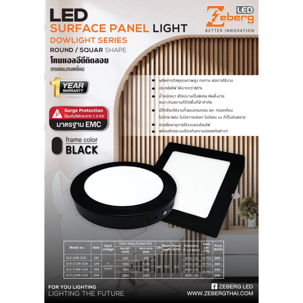 Zeberg โคมเเอลอีดีติดลอย ทรงกลม,ทรงเหลี่ยม LED SURFACE PANEL LIGHT ...