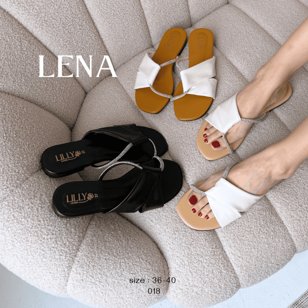 Sharisa Shoes รุ่น LENA (018) รองเท้าแตะเส้นเพชร พื้นนิ่ม ส้นแบน ดีไซน์ ...