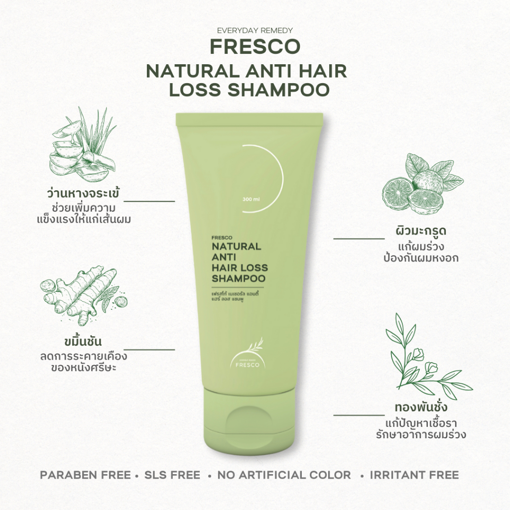 แชมพูสูตรลดผมร่วง เฟรสโก้ SHAMPOO NATURAL ANTI HAIR LOSS FRESCO ...