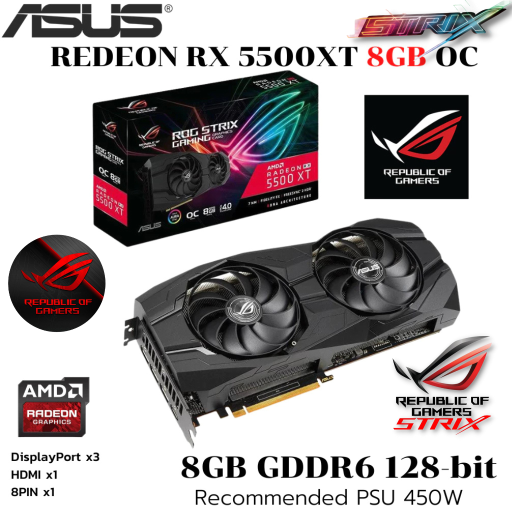 VGA (การ์ดแสดงผล) ASUS ROG STRIX RX5500XT GAMING - 8GB GDDR6 | Shopee ...