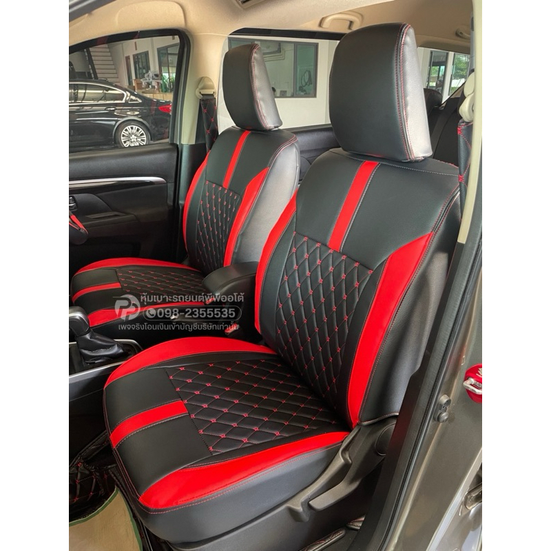 หุ้มเบาะสวมท้บตรงรุ่น suzuki Ertika-xl7 ลาย5Dสีดำด้ายแดง ขอบข้างสีแดงสด ...