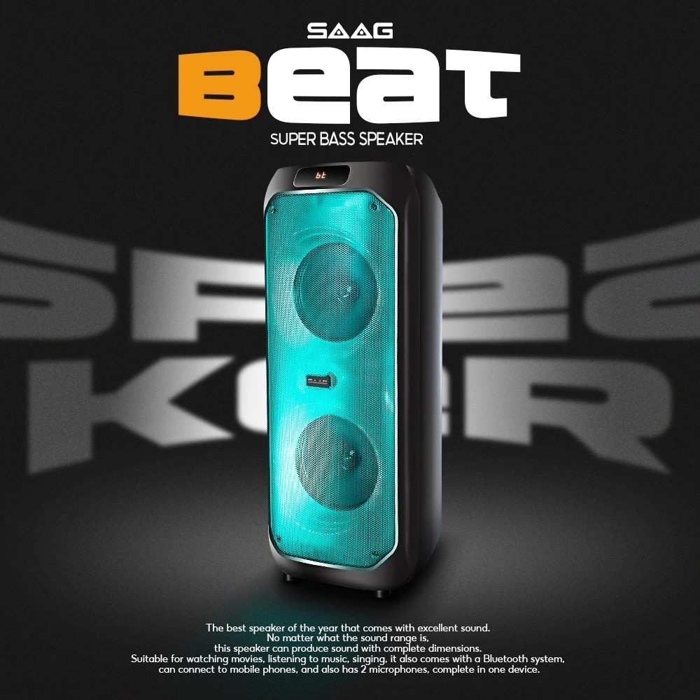 ลำโพงบลูทูธ USB, FM, Aux SAAG รุ่น BEAT เบสแน่น เสียงดังกระหึ่ม กำลังขับ 20W x 2 ไมค์ลอย1ตัว ...