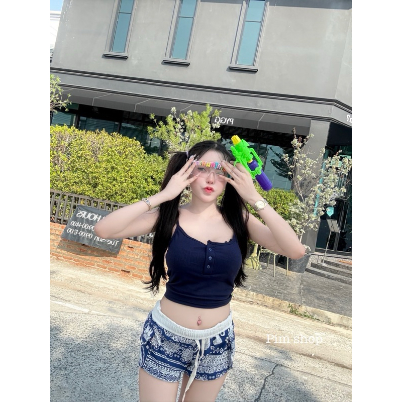 #Nicha Set2ชิ้น สายเดี่ยวกระดุมหน้า กางเกงเอวต่ำขาสั้น มีกระเป๋า ไหมอิตาลี ทรงปังไปเปียกกานจร้าา ...