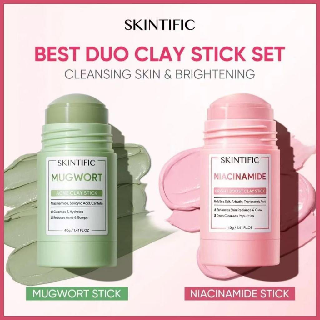 SKINTIFIC Mugwort Acne Clay Mask Stick Mugwort มาส์กโคลนแบบแท่งที่ช่วยต้นสิว+Niacinamide Bright ...