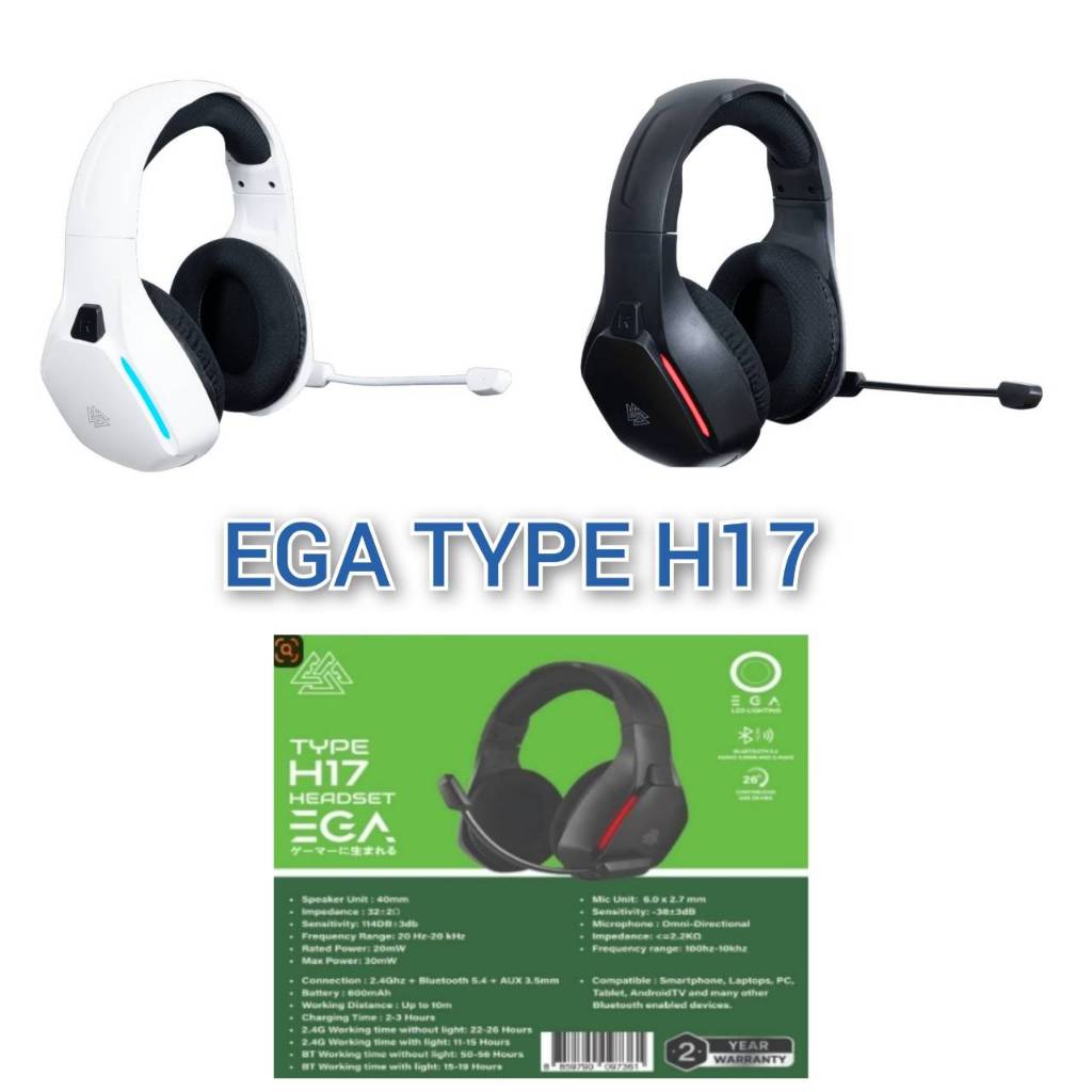 หูฟังเกมมิ่งไร้สายบลูทูธ Wireless 2.4 /BT5.4 / Aux 3.5 EGA รุ่น TYPE ...