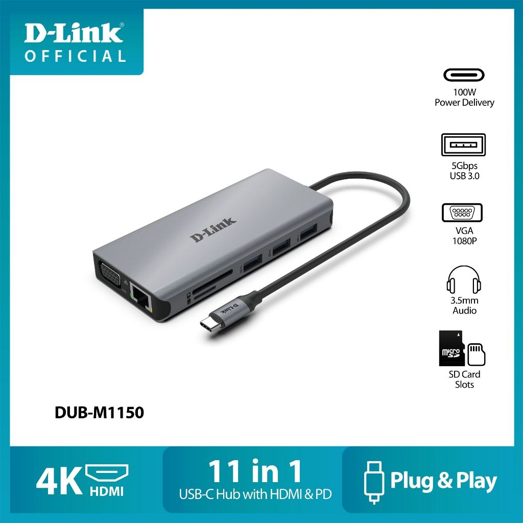 D-LINK DUB-M1150 11-IN-1 USB-C DOCKING STATION HUB/ULTRA HD VIDEO USB 3 ...