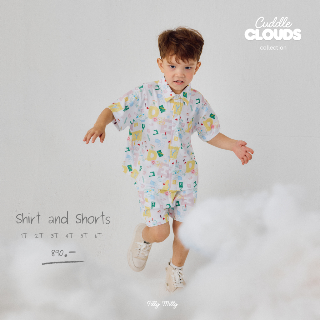 Tilly Milly เซ็ตเสื้อเชื้ต กางเกงขาสั้น (ลูกชาย) ลาย DIY - Cuddle Clouds | Shopee Thailand