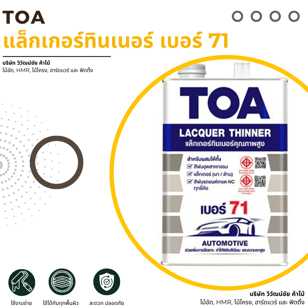 TOA แล็กเกอร์ทินเนอร์ เบอร์ 71 toa แลคเกอร์ ทินเนอร์ Lacquer Thinner 1GL 1/4GL | Shopee Thailand