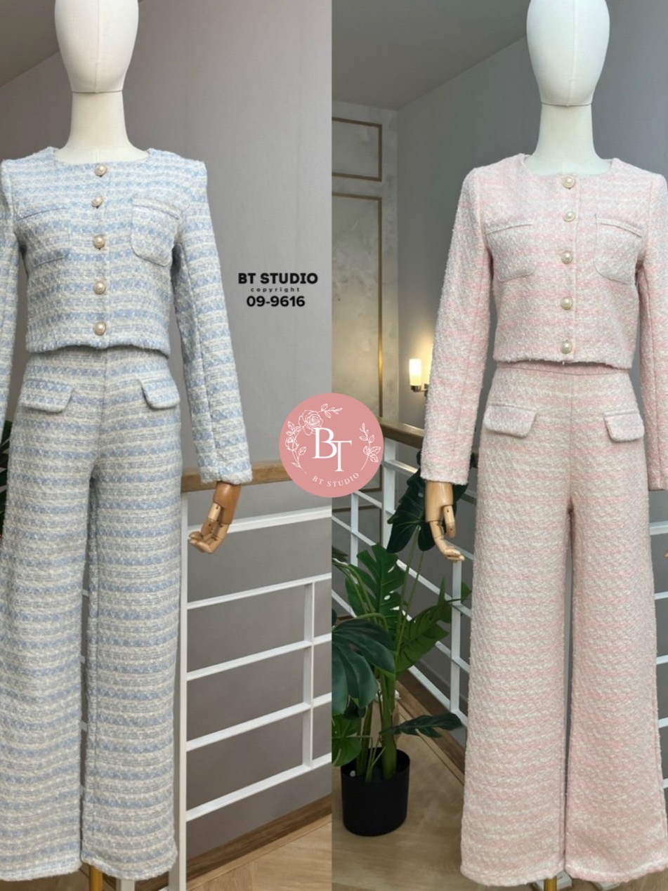 BT 09-9616 เสื้อเบเซอร์คอกลมแขนยาวกระดุมมุกเรียงด้านหน้ากระเป๋าใช้งาน ...