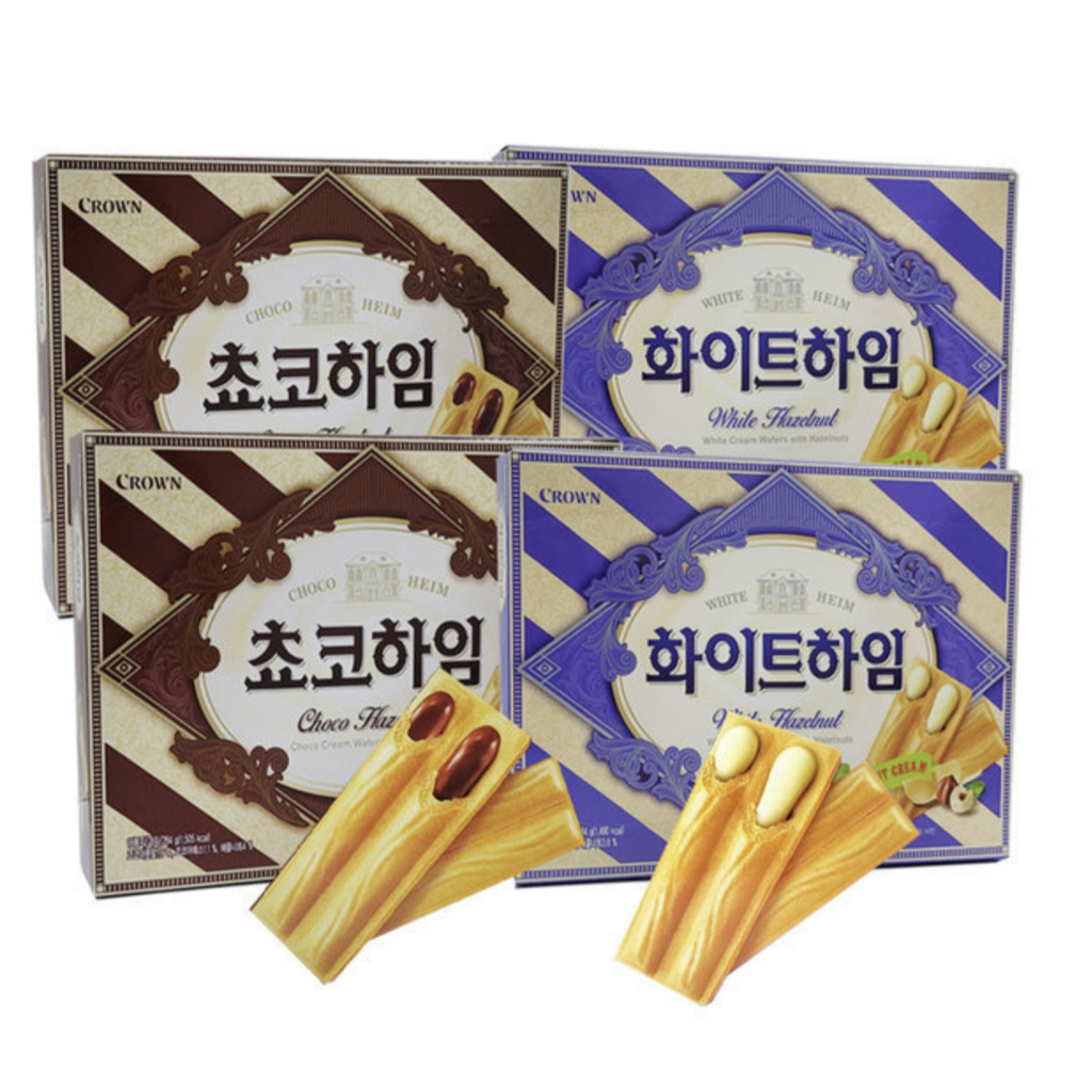 ขนมเกาหลี เวเฟอร์สอดไส้ 142g Crown White heim Chocolate heim 142g ...