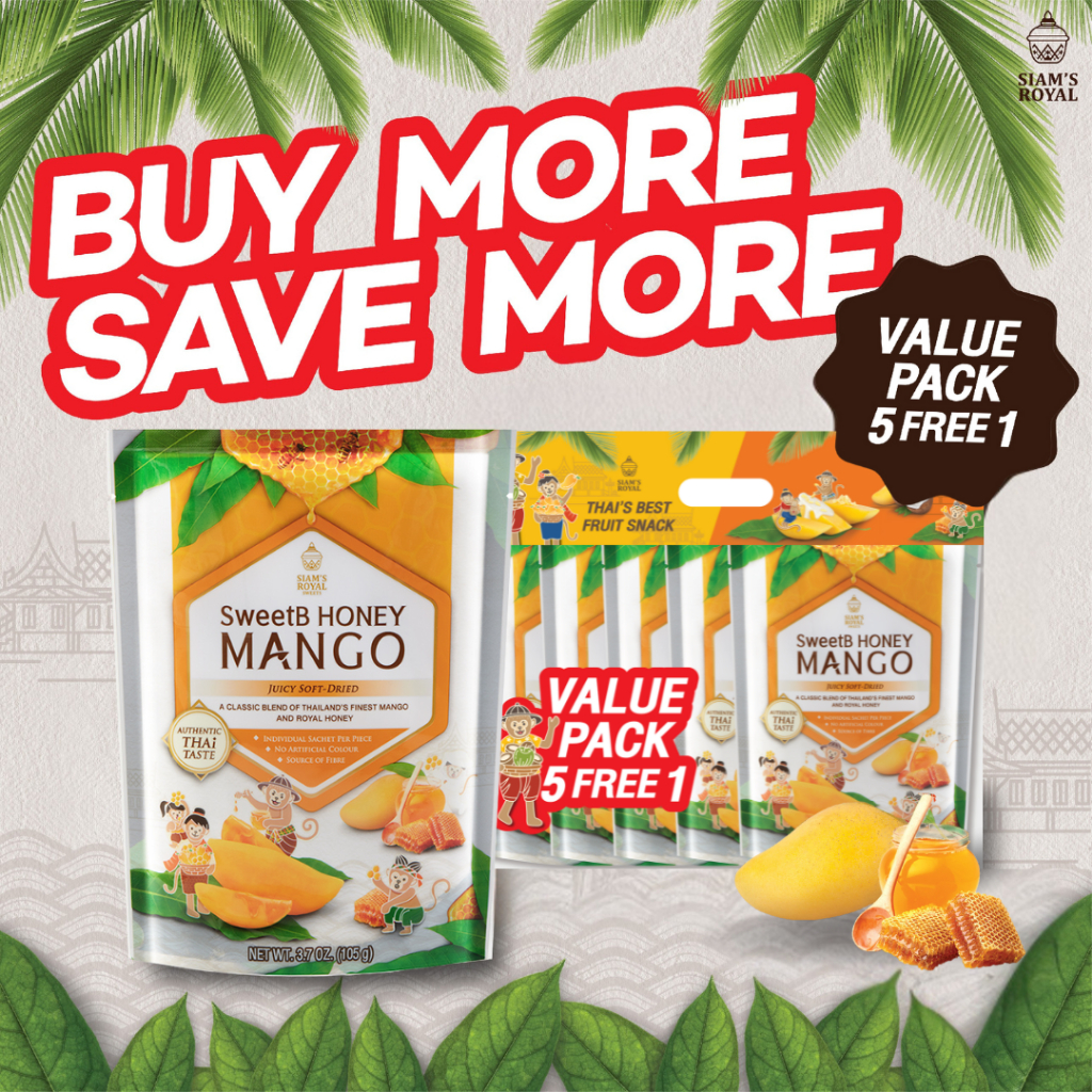 Siam's Royal SweetB Honey Mango มะม่วงอบน้ำผึ้ง 105g x 5 ถุง + ฟรี SweetB Honey Mango 105g 1 ถุง ...