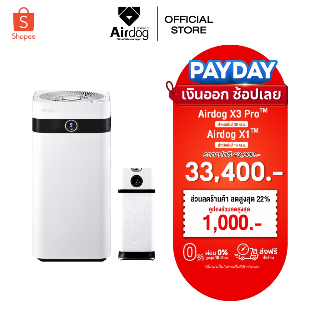 [ซื้อคู่ถูกกว่า] Airdog Air Purifier เครื่องฟอกอากาศ รุ่น Airdog X3pro(D) + Airdog X1 TPA ...