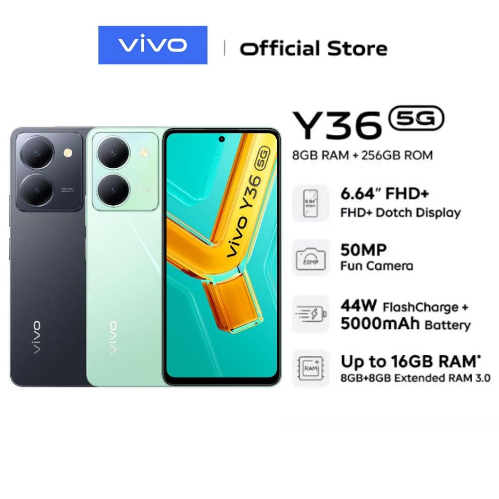 VIVO Y36 5G สโมทโาร์โน,RAM 8GB + ROM 256GB หน้าโทจอ 6.64 นิ้ว แโเตทโอรี่ ทนทโาน กล้โอเราเพื่อรับ ...