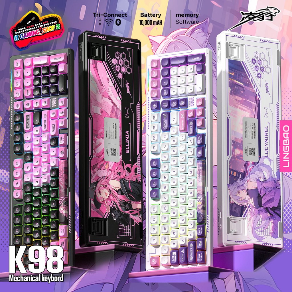 Lingbao K98 Gasket Tri-mode RGB Mechanical Keyboard 101Keys 10000mAH | HuaTian Switch|รับประกัน ...