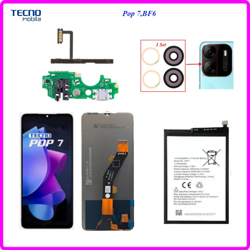 อะไหล่ Tecno Pop 7,BF6,สายแพร,กระจกเลนส์กล้อง,หน้าจอ LCD.,แบตเตอรี่(BL ...