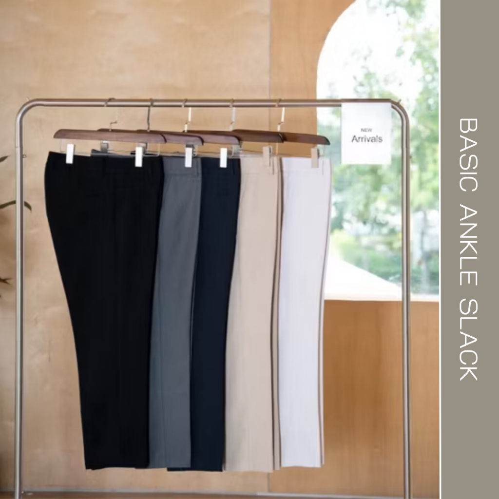TOFFY & BROWN / BASIC ANKLE SLACK กางเกงเเสล๊คทรงกระบอกเล็กปลายขาเต่อ | Shopee Thailand