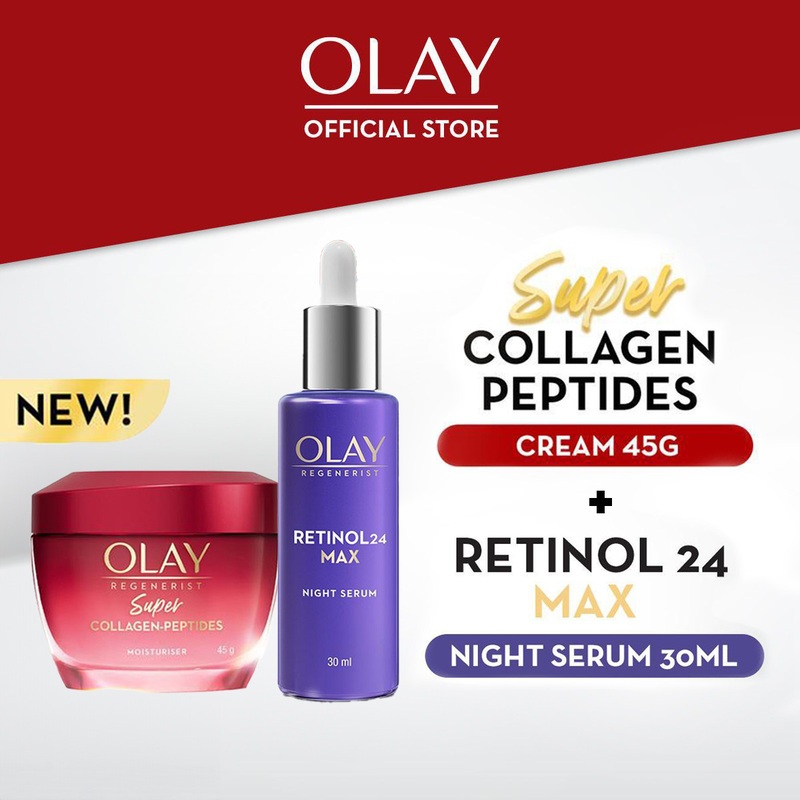 [แพคคู่] Olay Regenerist Super Collagen-Peptides Moisturizer 45g + Retinol 24 Max Serum 30ml ...