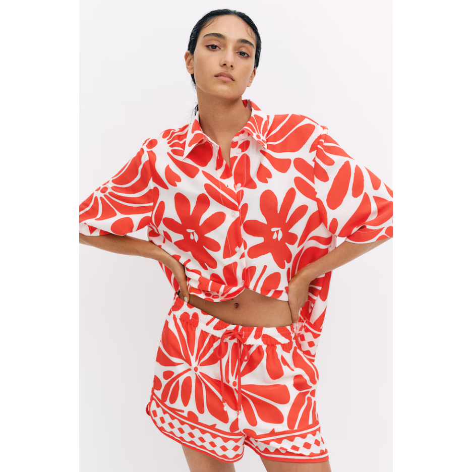 H&M(เอชแอนด์เอ็ม) Patterned drawstring shorts Women Patterned ...