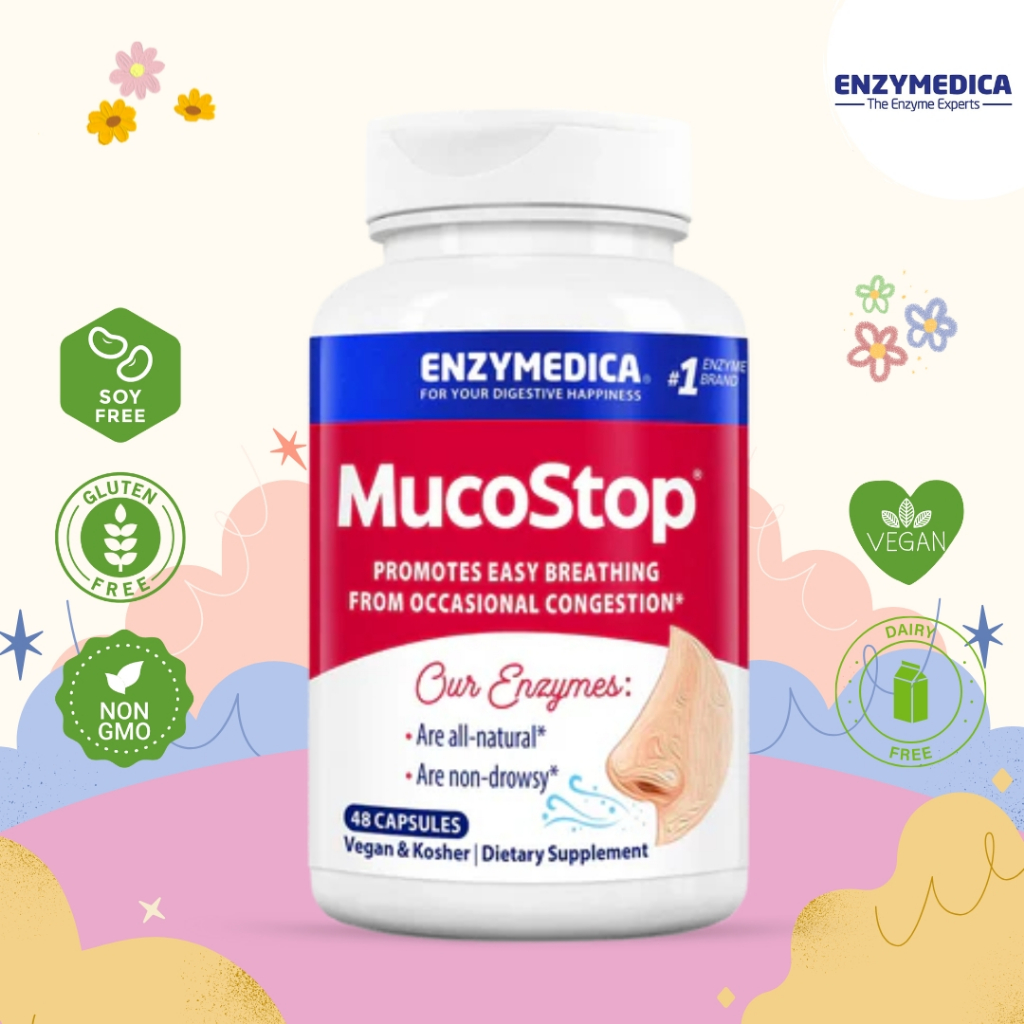 Enzymedica MucoStop - 48 Capsules ☘เอ็นไซม์ช่วยลดเสมหะเรื้อรัง ลดน้ำมูก ...