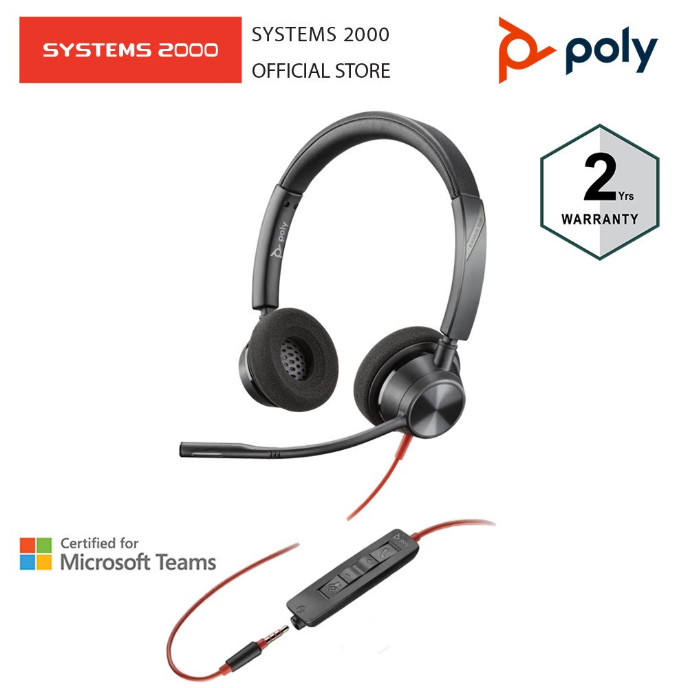 POLY BLACKWIRE 3320-M USB-A STEREO USB HEADSET MICROSOFT CERTIFIED ...
