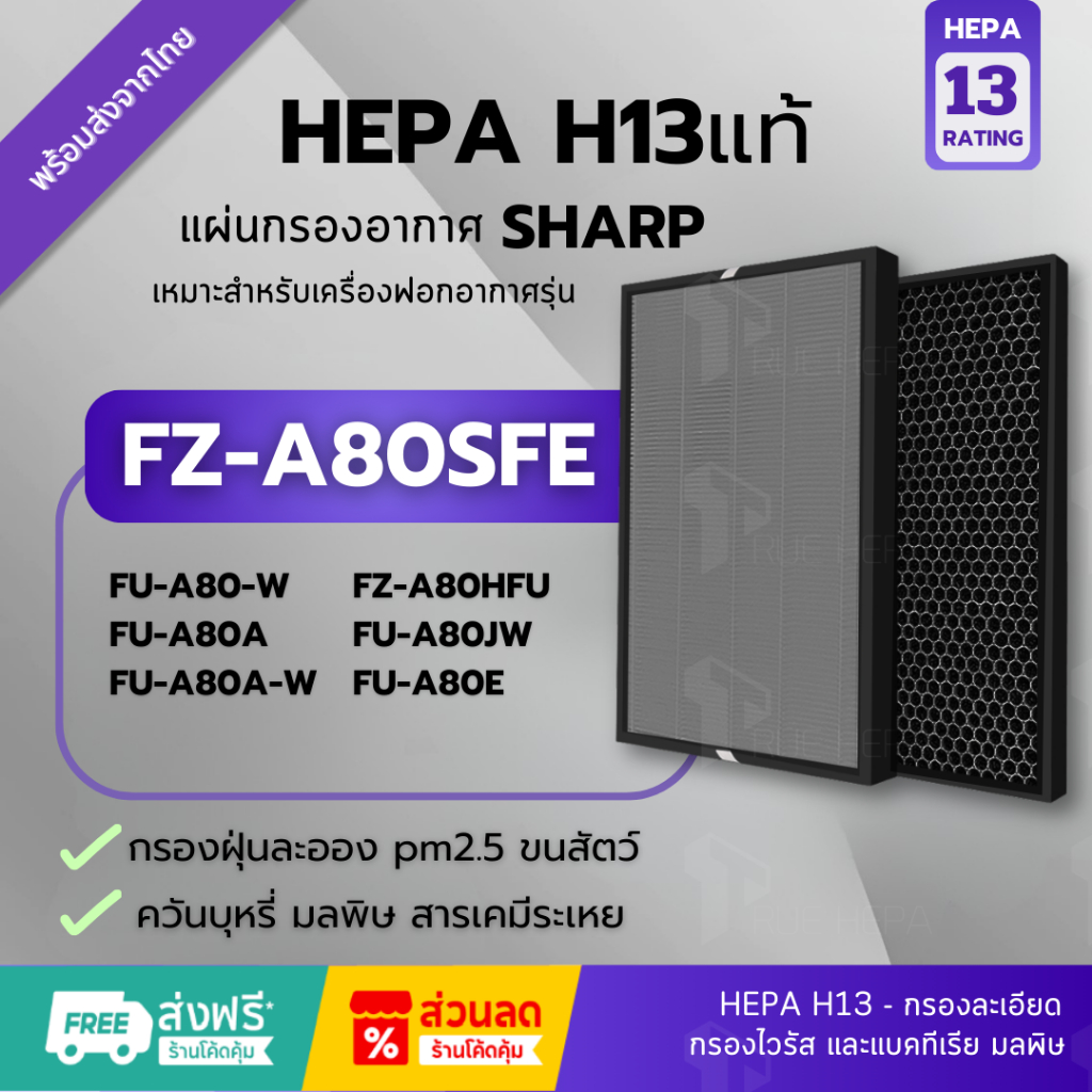 🚀พร้อมส่ง! แผ่นกรอง FZ-A80SFE Hepa H13แท้ แผ่นกรอง HEPA Filter และ กรองคาร์บอน สำหรับเครื่องฟอก ...